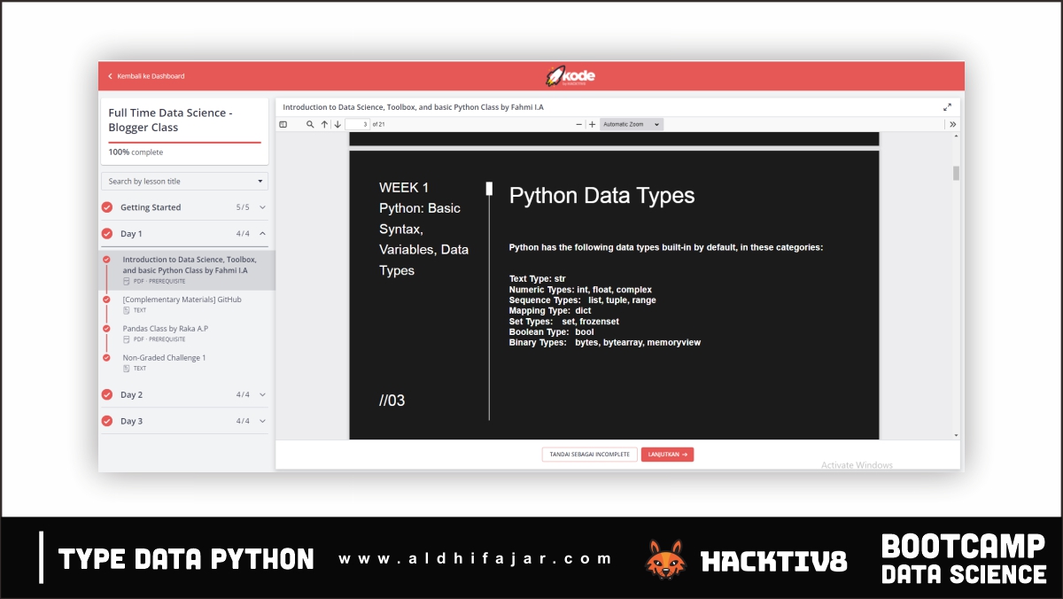 √ Kursus Data Science Pemrograman Python di Bootcamp Hacktiv8